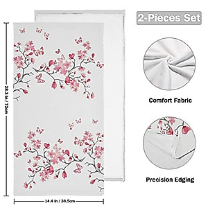 Cherry Blossom Hand Towel Set of 2 Absorbent Pink Butterfly Floral Bath Towels Soft Cherry Blossoms Flower Fingertip Face Towel for Bathroom Kitchen Hotel Spa Decor Gift 28.3x14.4 Inch