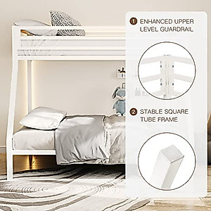 ikalido Metal Bunk Bed, Twin Over Full Size Beds with Sturdy Guard Rail & Removable Ladder, Space-Saving/Noise-Free/Matte White