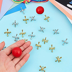 Neo LOONS 3 Sets Retro Metal Jacks and Ball Game Kit - 3 Pcs Red Rubber Balls & 30 Pcs Gold and Silver Metal Jacks, Classic Game of Jacks for Party Favor, Game Prizes, Kids and Adult