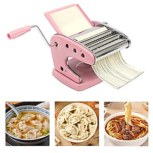 Pasta Maker Machine, Stainless Steel Manual with 6 Adjustable Thickness Settings for Home/Small Restaurants & Outdoor Camping (Pink)