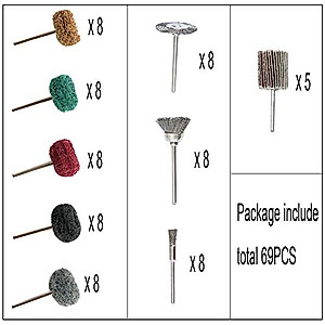Yutnqin 69Pcs Abrasive Wheel Buffing Polishing Wheel Wire Brushes Set for Rotary Tool Accessories,Shank 3mm Mini Brush Polishing Kit,for Power-Operated Grinders