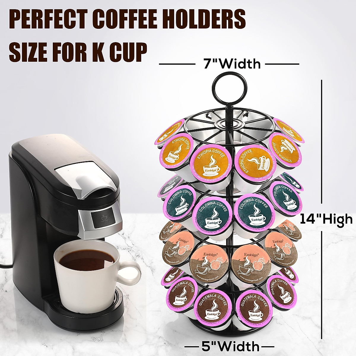 Eastsign Coffee Pod Holder, Coffee Pod Organizer Compatible with 36 K-Cup Pods, Coffee Pod Holder for Counter, Detachable Organizer for Countertop, Spins 360-Degrees