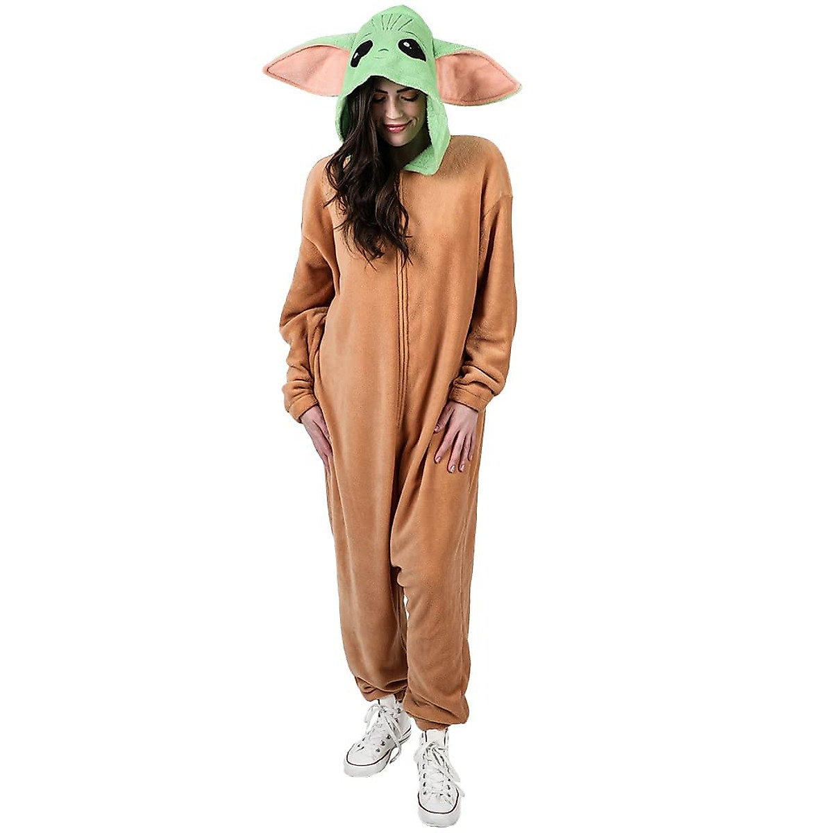 Bioworld - Star Wars The Mandalorian Baby Yoda Hooded Kigurumi Union Suit Pajama Onesie with Ears-XXL Brown