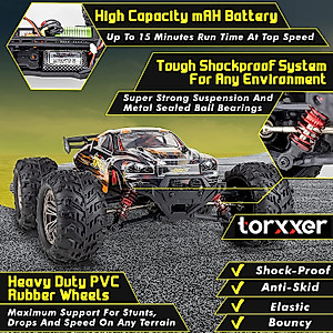 TORXXER 1:16 Scale Brushless RC Truck - High Speed Hobby Grade RC Car, Hits 33MPH - Off Road 4WD for Grip on Any Terrain - Ready to Run Waterproof Trophy Truck (Green)