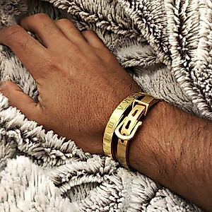 Jarlinwel Gold Silver Plated Bracelets for Men Women Roman Numeral Bangle Bracelet Stainless Steel Personalized Engraved Unisex Gift (2 Pcs Mens Gold Bangle)