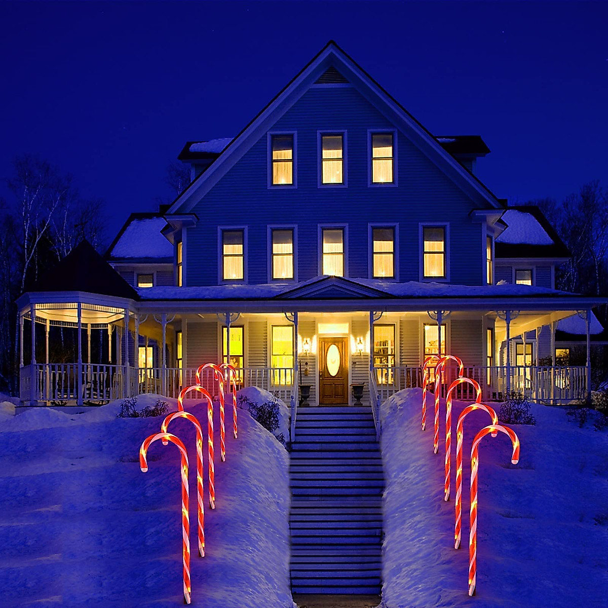 Christmas Candy Cane Pathway Markers Lights, 21.2" Christmas Holiday Outdoor Decorations Lights, Xmas Stakes Lights with 8 Blinking Modes Waterproof, Set of 10 Connectable for Garden Yard Patio Lawn