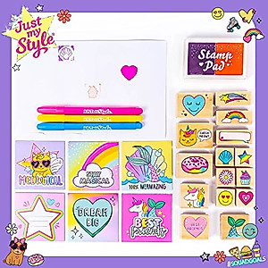 Just My Style Wood Stamp Set by Horizon Group USA, 15 Wooden Stamps, Scrapbooking Sheets, Colorful Markers, Stationery Set, 2-Tone Stamp Pad