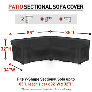 Arcedo Outdoor Sectional Sofa Cover, 85" X 85" V-Shaped 5-Seater Waterproof Patio Furniture Cover, Outdoor Couch Cover, All Weather Protection Patio Sofa Cover, Black