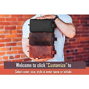 Personalized Leather Dopp Kit For Men – Unique Anniversary Gift, Birthday Gift, Father & Groomsmen Gift – Mens Handcrafted Travel Bag for Toiletries, Shaving & Grooming Kit – Toiletry Bag Made in USA
