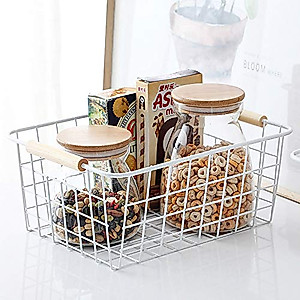 LeleCAT Wire White Baskets with Handles Wire Storage Organizer Baskets For Kitchen, Household Refrigerator for Cabinets, Pantry, Closets, Bedrooms - Set of 4(White)