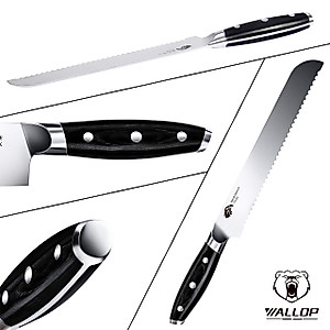 WALLOP Bread Knife 9 inch, Serrated Kitchen Slicing Knife - German High Carbon Stainless Steel, Full Tang Pakkawood Handle, Gift Box Included Black Hawk Series