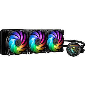 MSI MAG Series CORELIQUID 360R, aRGB CPU Liquid Cooler (AIO): Rotatable Blockhead Design, 360mm Radiator, Triple 120mm aRGB PWM Fans, Rotatable Cap (Renewed)