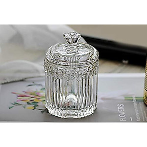 Crystal Glass Relief Flower Candy Dish Swab Box Storage Jar with Lid
