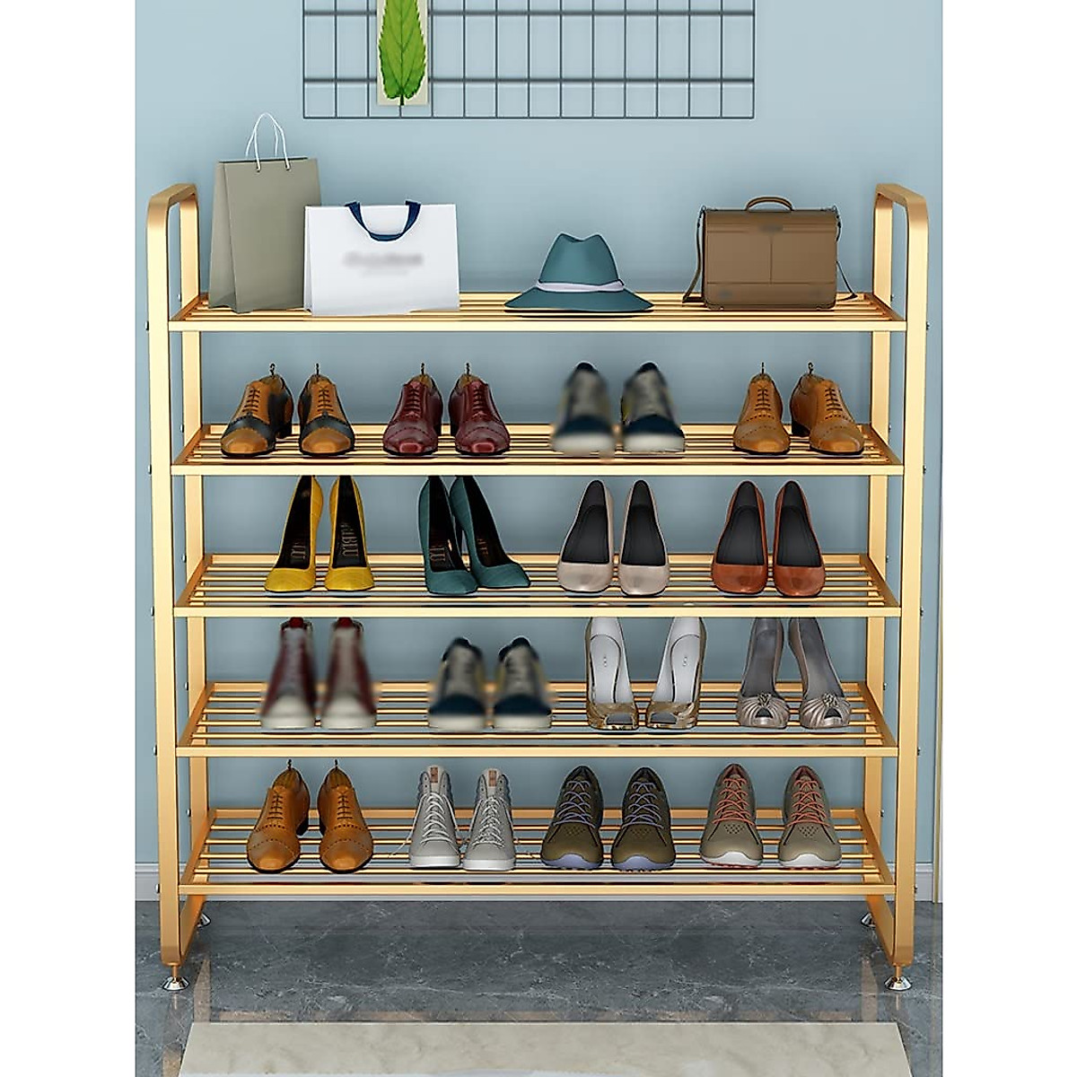 HEXEH Shoe Rack 3-Tier Shoe Rack, Metal Shoe Storage Organizer Shelf, Large Capacity, Space Saving, Ideal for Entrance Living Room Bedroom Dorm Shoe Storage Rack Shoe Storage Cabinet