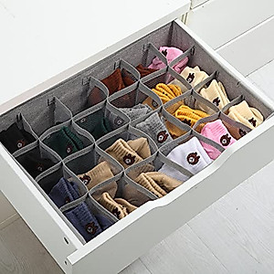 losensild Sock Underwear Closet Cabinet Organizer Drawer Divider Foldable Cloth Drawer Organizer Storage Boxes Divider Baskets for Storing Socks Underwear Ties Handkerchiefs Belts (24+24 Cell, Gray)