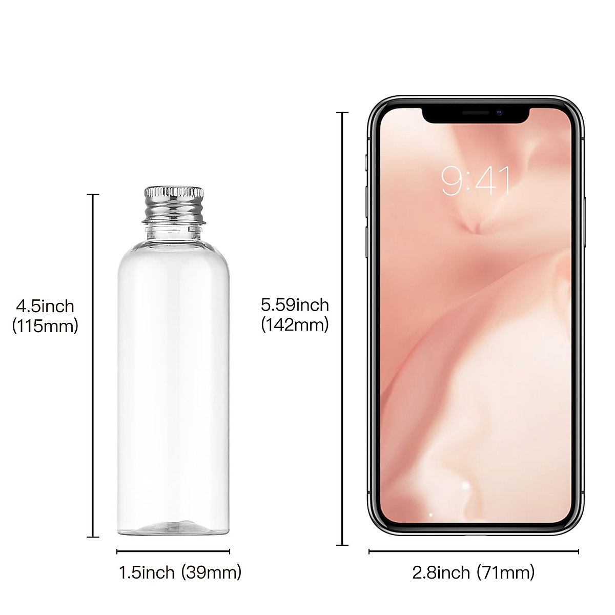 Tekson Travel Bottles 3.4 oz, Travel Size Containers for Shampoo, Empty Travel Mouthwash Bottles with Silvery Screw Cap (100ml, Clear)