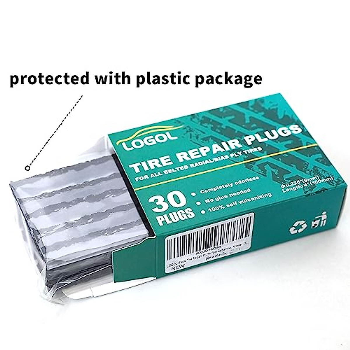 LOGOL Tire Plugs Heavy Duty (4", 30pcs).Tire Repair Strings for Puncture Repair are Suitable for Tubeless Tires Car, Light Truck, Motorcycle, ATV, UTV. etc.…