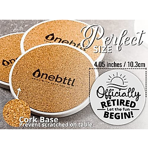 Best Retirement Gifts for Women, 4 Pcs Retirement Coasters for Drinks Absorbent with Holder and Corked Back, Unique Present for Retired Women, Retirement Gifts for Grandma, Boss Lady, Nurse, Teacher