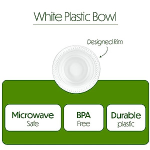 PLASTICPRO 100 PCS White Plastic Bowls 5 oz Premium Quality Light Weight Dishes Disposable Small Plastic Bowls for Dessert Appetizers Soups for Parties Weddings