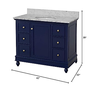 Bella 42-inch Bathroom Vanity (Carrara/Royal Blue): Includes Royal Blue Cabinet with Authentic Italian Carrara Marble Countertop and White Ceramic Sink