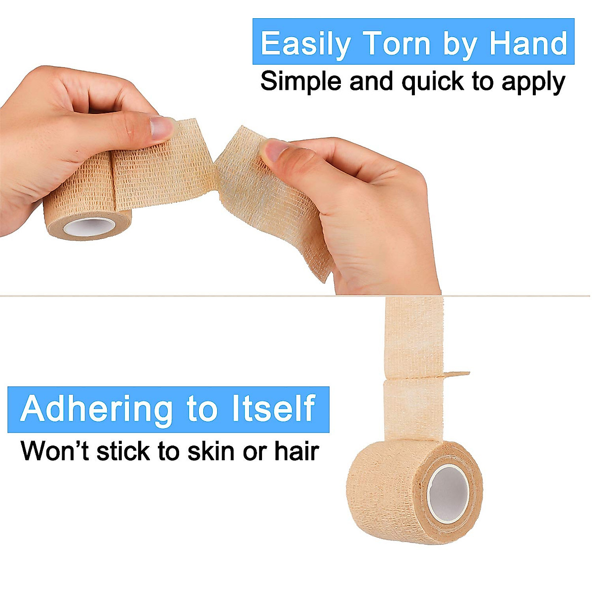 12 Pack Self Adherent Cohesive Wrap Bandages 2 Inches X 5 Yards,First Aid Tape, Elastic Self Adhesive Tape, Athletic, Sports wrap Tape, Bandage Wrap for Sports, Wrist, Skin Colour Athletic Tape