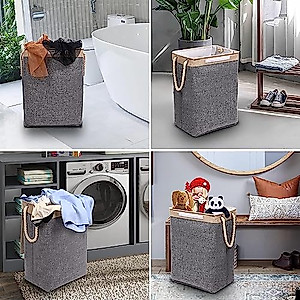 HEDAQI Laundry Basket Hamper with Lid Collapsible 72L Large Laundry Hamper with Lid and Removable Bag Liner, Waterproof Hamper Storage Basket for Laundry, Bedrooms, Bathroom (Grey)