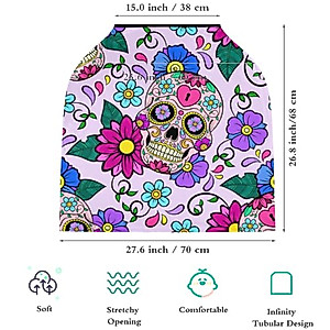 Sugar Skull Flower Baby Car Seat Cover for Baby Boys and Girls Breathable Lightweight Carseat Cover Baby Carrier Cover Soft Flexible for Girls Boys