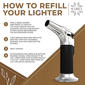 Sabia Collections Butane Torch, Refillable Kitchen Torch Lighter Blow Torch with Safety Lock, Adjustable Flame, Culinary Torch for Creme Brulé, Desserts and Baking, (Butane Gas Not Included)
