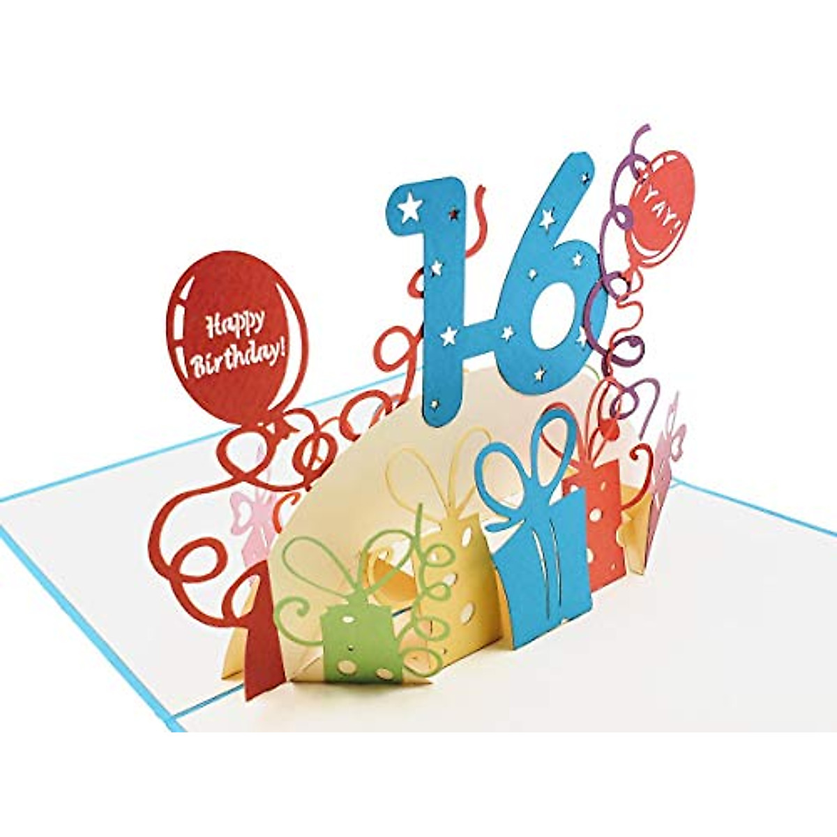 iGifts And Cards Happy 16th Birthday with Presents 3D Pop Up Greeting Card – Sweet Sixteen Granddaughter Gift, Awesome Unique 16 Grandson Present, Turning 16 Special Birthday Card For Son, Daughter