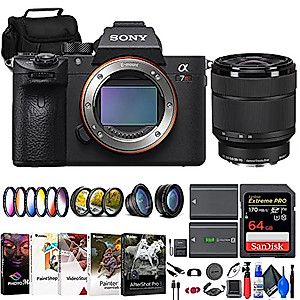 Sony a7R IIIA Mirrorless Camera (ILCE7RM3A/B) FE 28-70mm Lens + 64GB Memory Card + Filter Kit + Wide Angle Lens + Telephoto Lens + Color Filter Kit + Bag + NP-FZ100 Compatible Battery + More