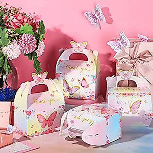 Nezyo Butterfly Party Favor Treat Boxes, Pink and Purple Butterfly Floral Goodie Gable Candy Box Paper Gift Box for Birthday Party Supplies Baby Shower Wedding Party (24), Gold