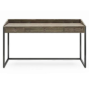 SIMPLIHOME Ralston SOLID WOOD and Metal Modern Inrial 60 inch Wide Home Office Desk, Writing Table, Workstation, Study Table Furniture in Distressed Grey with 2 Drawerss