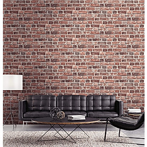 NextWall Distressed Faux Brick Peel and Stick Wallpaper (Red)