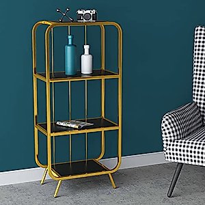 SAYGOER Gold Bookshelf Modern Bookcase Affordable Luxury Stand Shelf Small Storage Shelf 4 Tier Standing Shelves Display Rack Metal Shelves for Home Office Gold Black 21.7" D x 13.8" W x 47.2" H