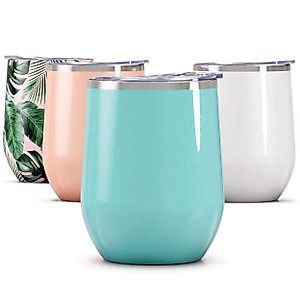 Maars Bev Stainless Steel Stemless Wine Glass Tumbler with Lid, Vacuum Insulated 12 oz Cup | Spill Proof, Travel Friendly, Fun Cocktail Drinkware - Mint