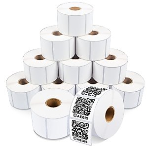 Aegis Adhesives - 2" X 1.5" Direct Thermal Labels, Perforated & Compatible with Rollo, Zebra, & Other Desktop Label Printers (12 Rolls, 900/Roll)