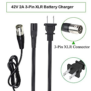 H HAILONG 42V 2A Battery Charger 3-Pin XLR Connector Power Adapter for 36V Electric Bike Battery Lithium Ion Battery