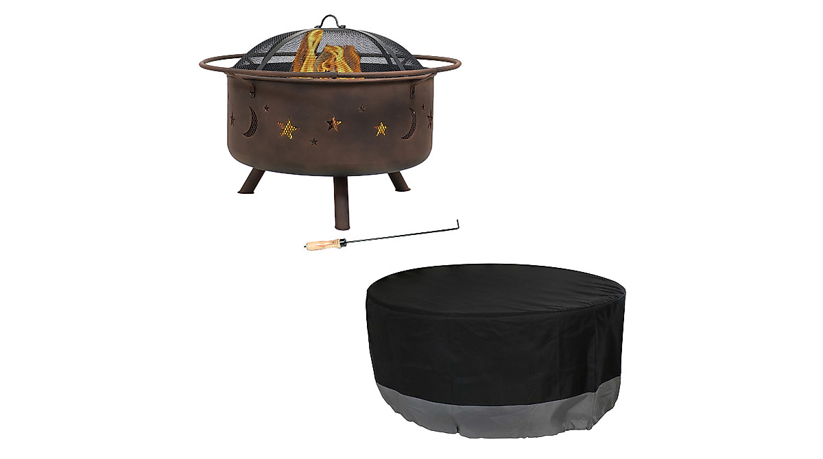 Sunnydaze 30-Inch Cosmic Fire Pit with Cover & Grill | Outdoor Heating