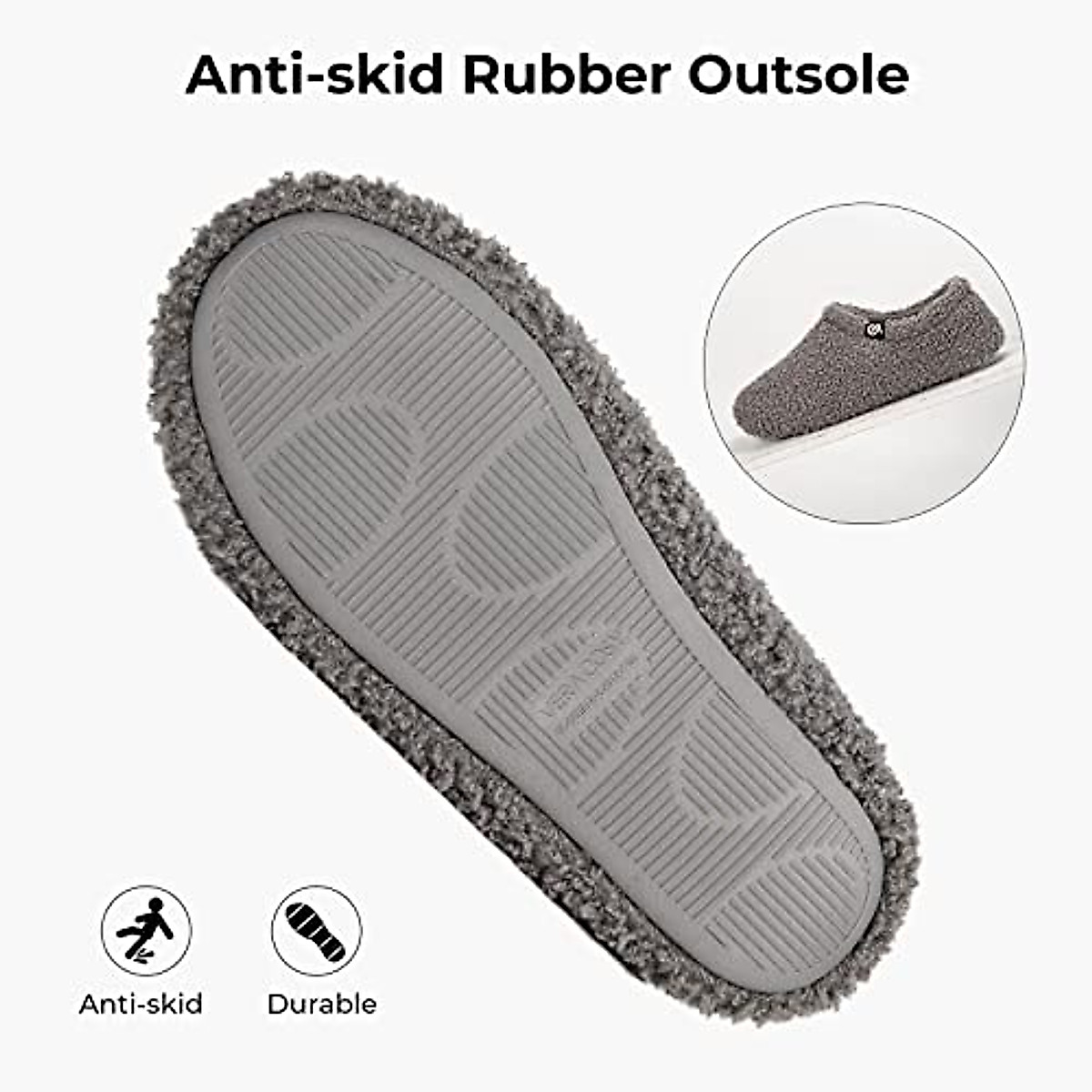 VeraCosy Women's Fuzzy Teddy Slippers Lightweight Memory Foam Indoor House Shoes (7-8, Grey)