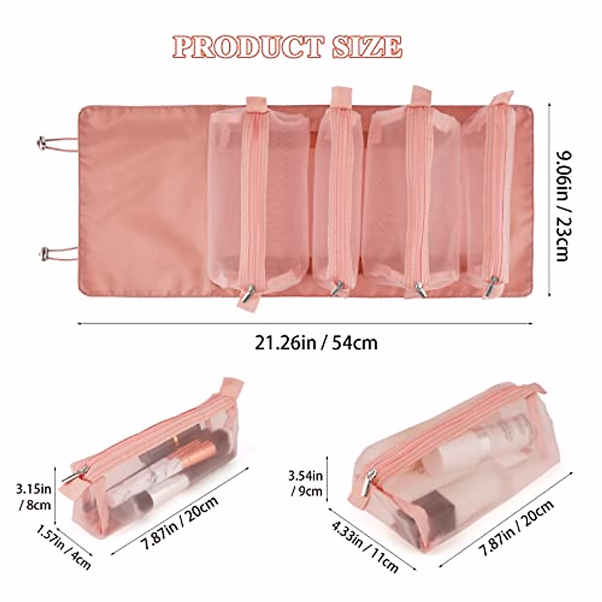 Senyucom Detachable Cosmefic Bag, 4 IN 1 Removable Portable Toiletry Travel Hanging Makeup Bags Organizer,Bathroom Bag for Shower (Pink)