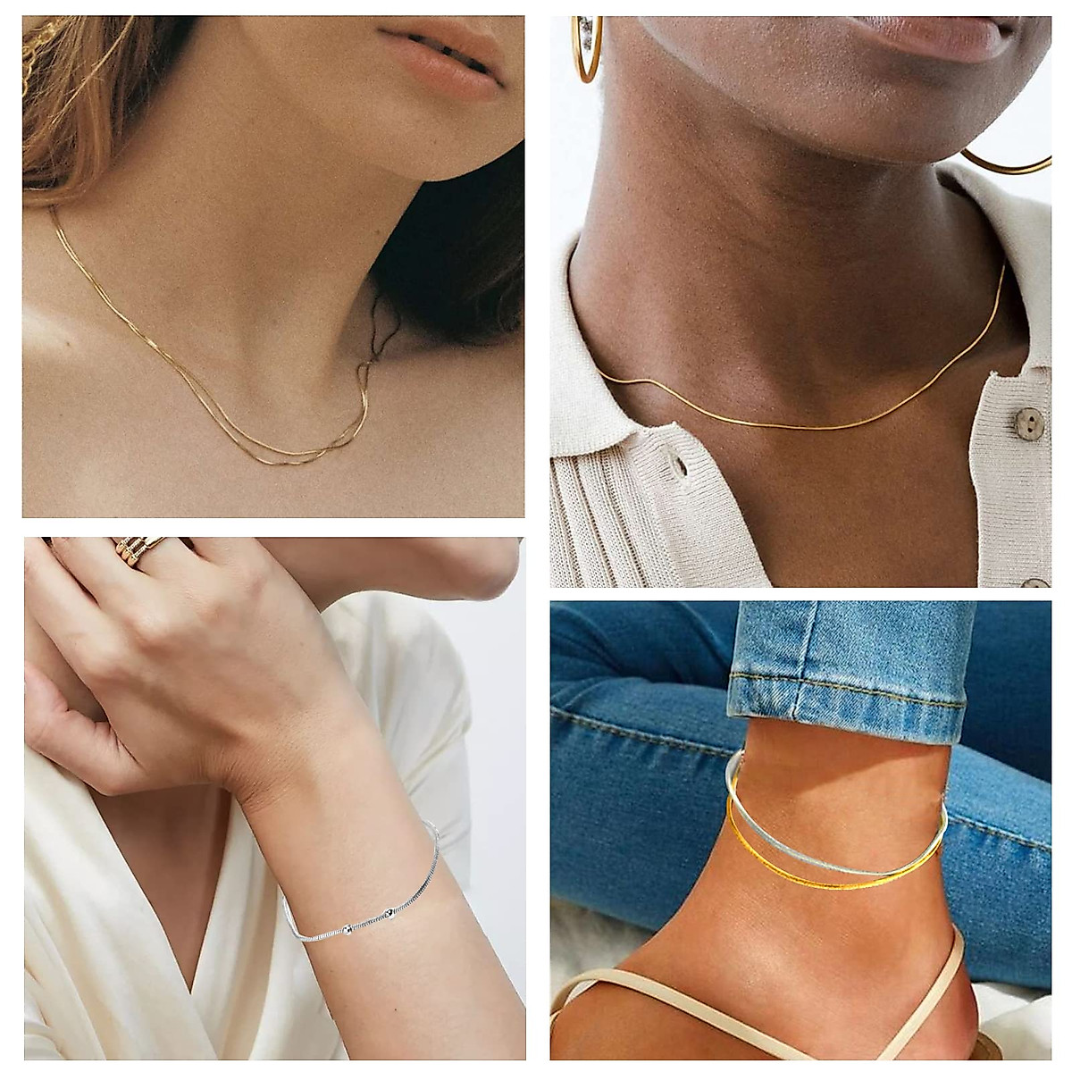 TOAOB 33 Feet Jewelry Making Chains for Necklace 1.2mm Snake Chains Gold Silver Metal Cable Chain Link with Lobster Clasps Cord Ends Jump Rings for Bracelet Jewelry Making