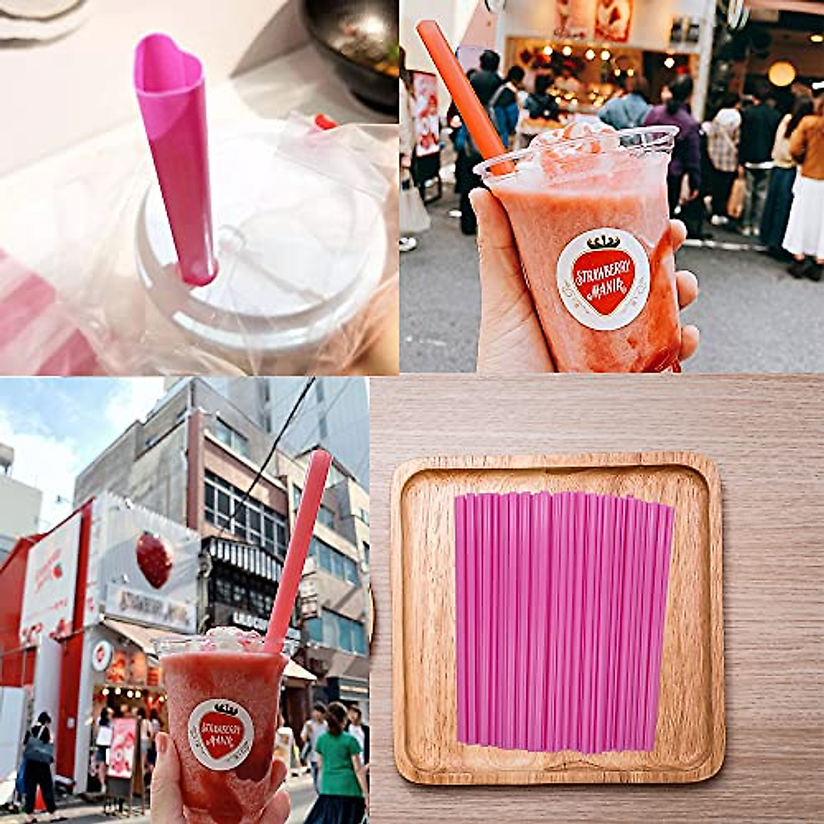 WerkaSi 100Pcs Heart Straws Disposable 8.26-inch Pink Plastic Party Straws Pink Drinking Straws