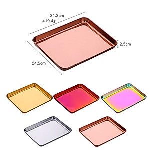 Dongbo Stainless Steel Dessert Serving Trays for Coffee Table Food Barbecue Rainbow Dish Fruit Plate Breakfast Tray Kitchen Accessories, 31.3*24.5*2.5 cm