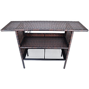 BalanceFrom Outdoor Patio Wicker Bar Counter Table Backyard Furniture with Shelves and Rails