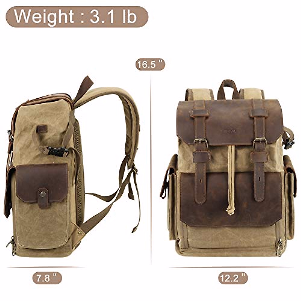 Endurax Leather Camera Backpack Bag for Photographers Waterproof DSLR Backpacks