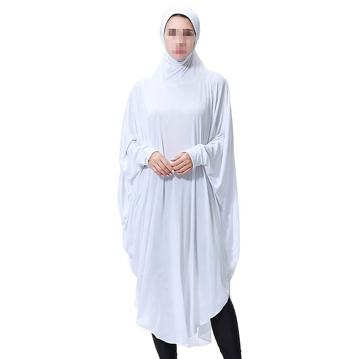 Women Elegant Muslim Hijab Clothing Bat Shirt Shape Islamic Body Head Covering Festival Prayer Clothing Femme Formal Robe - M (White)