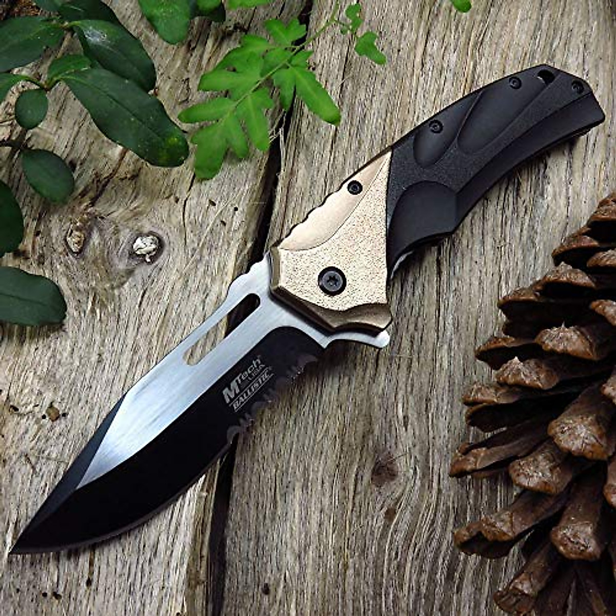 SPRING-ASSIST FOLDING POCKET KNIFE Mtech Black Copper Serrated Military Tactical Knife