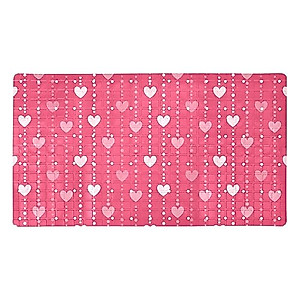Bath Tub Shower Mat - Anti-Slip PVC Material 15.1x26.8 in, Gentle Cushioning Quick Drying Suction Cups Reliable Solution - Heart Stripe - Pink Non-Slip Floor Mat