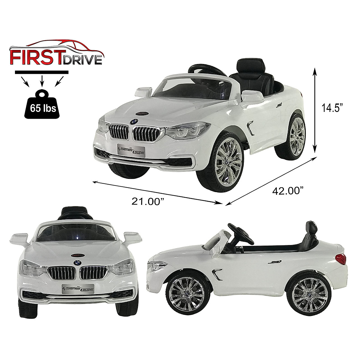 BMW 4-Series - First Drive - 12v Kids Cars - Dual Motor Electric Power Ride On Car with Remote, MP3, Aux Cord, Led Headlights, and Premium Wheels(White)