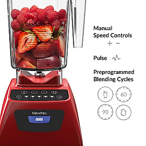 Blendtec Classic 575 Blender- WildSide+ Jar (90oz) and Four Side Jar (75oz) BUNDLE- 4 Pre-programmed Cycles-5-Speeds - Professional-Grade Power-Self-Cleaning - Poppy Red (C575A2319A-AMAZON)